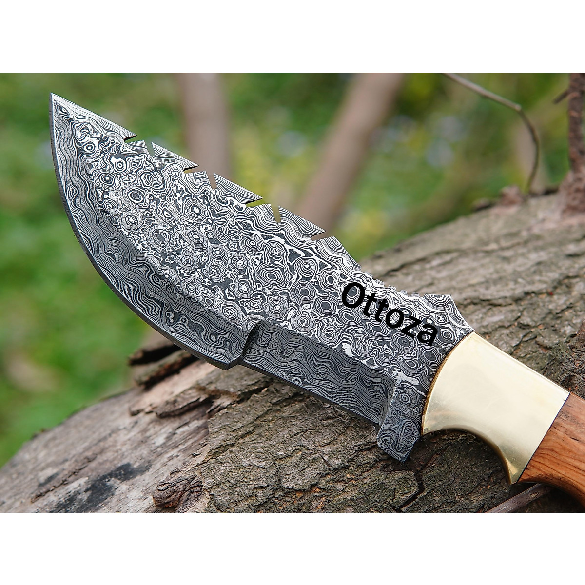 Ottoza Tracker Knife & Wood Handle - Damascus Hunting Knife - Horizontal Carry Knife Sheath 89