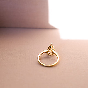 espere 14K Yellow Gold Paved Band 3 Carat Moissanite Pear-shaped Engagement Ring | 14K Solitaire Moissanite Gemstone Ring VVS (Size 6)