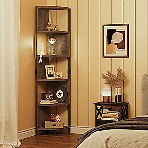 YITAHOME 6-Tier Corner Shelf, 68.8" Tall Industrial Free Standing Corner Bookshelf, 6 Shelf Display Corner Bookcase Open Small Book Shelves for Bedroom, Living Room, Small Space, Charcoal Gray + Black