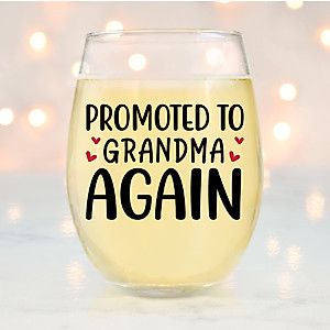 Laguna Design Co. Promoted to Grandma Again Wine Glass, 21 Oz, Grandma Wine Glass, Baby Announcement Wine Glass, Grandma Wine Glass,Black and Red