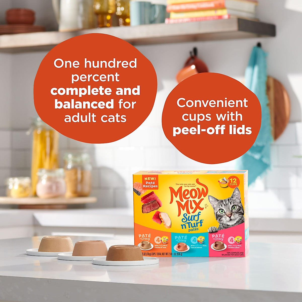 Meow Mix Paté in Gravy Wet Cat Food Variety Pack, Surf n’ Turf Patés 2.75 Ounce (Pack of 12)