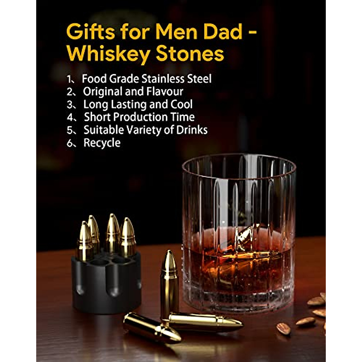 Gifts for Men Dad, Whiskey Stones Valentines Day Father Day Unique Anniversary Birthday Ideas Gift, Boyfriend Husband Grandpa Stainless Steel Ice Cubes, Christmas Stocking Stuffers, Cool Funny Gadgets