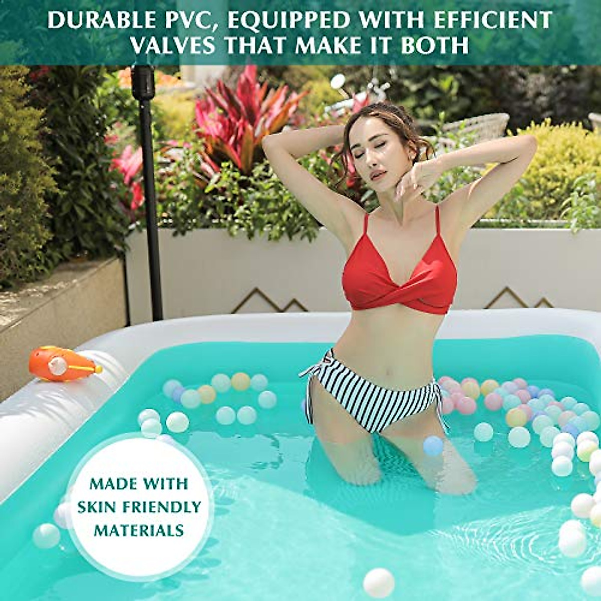 Brace Master Inflatable Swimming Pool, Blow Up Pool, 118" x 72" x 22" Family Kiddie Pools, Ages 3+, Full-Sized Inflatable Pool for Kids, Adults, Outdoor, Garden, Backyard, Green