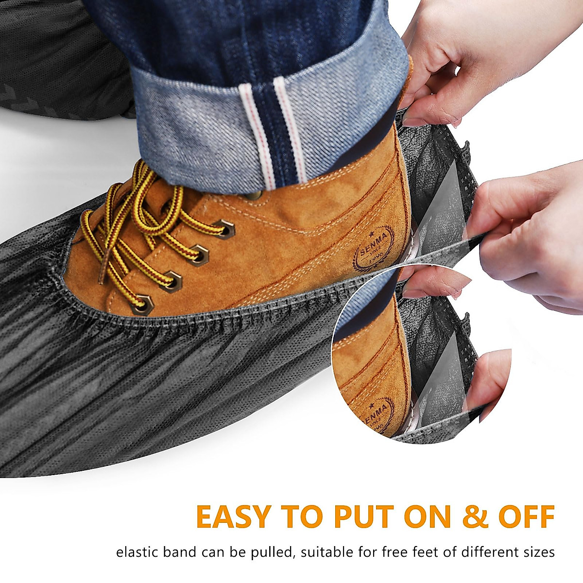 squish 200 Pack Shoe Covers Disposable Non-Slip, Black Non-Woven Fabric Boot Covers for Indoors Breathable Slip Resistant Durable Boot&Shoes Cover, Protector Covers Fits Virtually Most Shoes