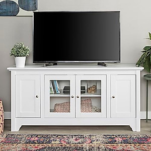 Walker Edison Wood Universal TV Stand with Storage Cabinets for TV's up to 58" Flat Screen Living Room Entertainment Center, White, White