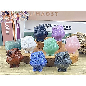 YATOJUZI Owl Decor Rose Quartz Natural Healing Crystals Stones Pink Cute Decors Owls Statues Figurines Sculpture Hand-Carved Gemstones Energy Reiki Home Room Office Desk Decoration Gifts for Women Men