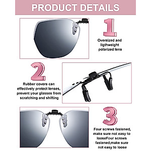 Frienda 3 Pairs Polarized Clip on Sunglasses over Prescription Glasses Rimless Anti-glare Sunglasses Flip up Sunglasses(Black-Gray, Blue-Pink, Pink)