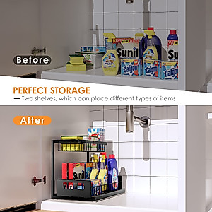 Under Sink Organizer, 2 Tire Sliding Countertop Organizer, Under Sink Storage Drawer Shelf for Kitchen Bathroom Sink Organizers and Storage