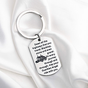 FUSTMW Truck Driver Gifts Keychain May Your Guardian Angel Ride with You Drive Safe Key Chain Long Distance Relationship Gift for Trucker Wife Couple Gifts for Him (Truck Keychain)