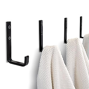 KIBAGA Stylish Bathroom Towel Hooks for Wall Mount Set of 4 - Beautiful, Sturdy & Easy to Install Metal Shower Hangers - Space Saving Matte Black Towel Holder - Your Perfect Bathroom Decor Addition