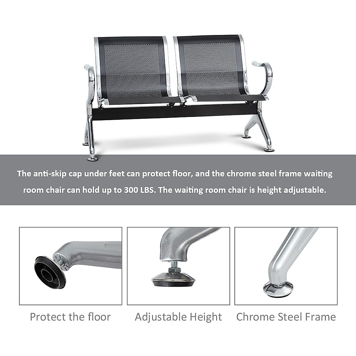 FIZZEEY Waiting Room Chairs, 2 Seat Office Guest Reception Chairs, Waiting Room Bench Furniture for Hospital Bank Airport, Black