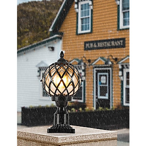 N / A EREBJENH Designer Outdoor Post Light Fixture with 3-Inch Pier Mount IP65 Waterproof E26 Bulb Base Clear Glass Shade Exterior Post Lighting,1-Light House Exterior Pillar Pole Lantern,Black
