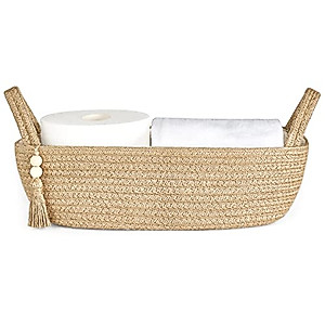 Mkono Small Storage Basket for Toilet Tank Top Boho Bathroom Decor Jute Rope Toilet Paper Tray Back of Toilet Organizer for Shelf Bedroom Living Room, Jute, 1 Pack, 13" L x 6" W