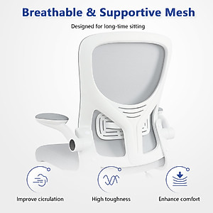 Hyrestii Home Office Chair Ergonomic Desk Chair with Lumbar Support, Breathable Mid-Back Comfortable Mesh Computer Chair with PU Silent Wheels, Flip-up Armrests, Tilt Function