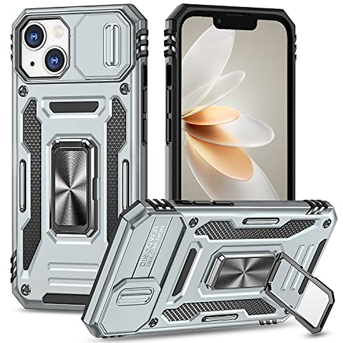 SEFING Phone Case for iPhone 13 Mini Case iPhone 13 Mini Phone Case with Kickstand Ring Holder, with Camera Cover, with Magnetic Car Mount Function, for iPhone 13 Mini (Grey)