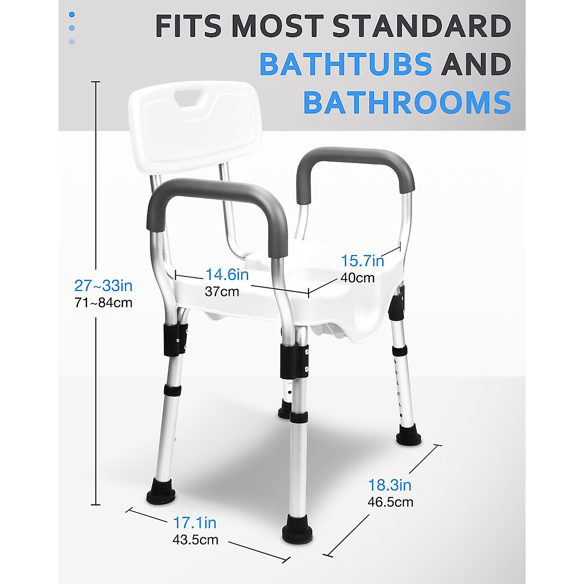Sangohe Shower Chair - Shower Chair for Inside Shower - U-Shape Seat Heavy Duty Shower Chair - Shower Chair with Arms for Handicap - Wide Shower Seats for Elderly - Shower Chair for Bathtub, 796E