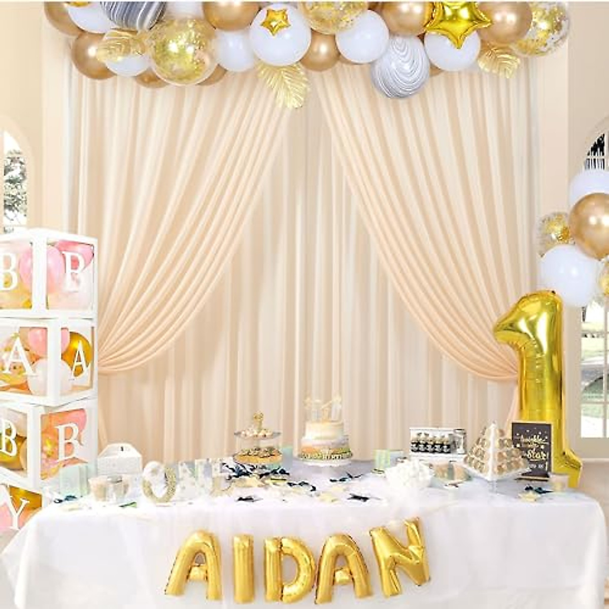 10x10ft Champagne Backdrop Curtain Wrinkle Free Sheer Backdrop for Party Wedding Baby Shower Birthday Arch Living Room Window Curtains Wall Decoration