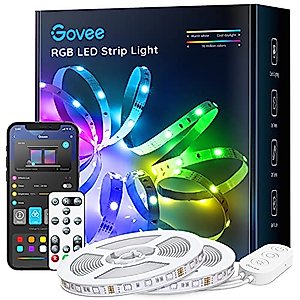 Govee 32.8ft Color Changing LED Strip Lights, Bluetooth LED Lights with App Control, Remote, Control Box, 64 Scenes and Music Sync Lights for Bedroom, Room, Kitchen, Party, 2 Rolls of 16.4ft