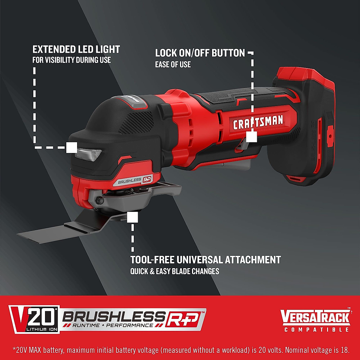 CRAFTSMAN V20 RP Cordless Multi-Tool, Oscillating Tool, up to 19,000 OPM, Bare Tool Only (CMCE565B)