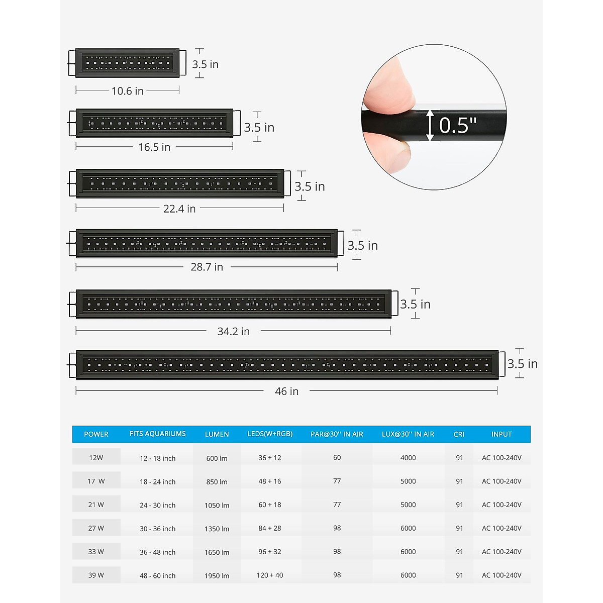 NICREW RGB+W 24/7 LED Aquarium Light with Controller, Full Spectrum Fish Tank Light for Planted Freshwater Tanks, Planted Aquarium Light with Extendable Brackets to 12-18 Inches, 12 Watts