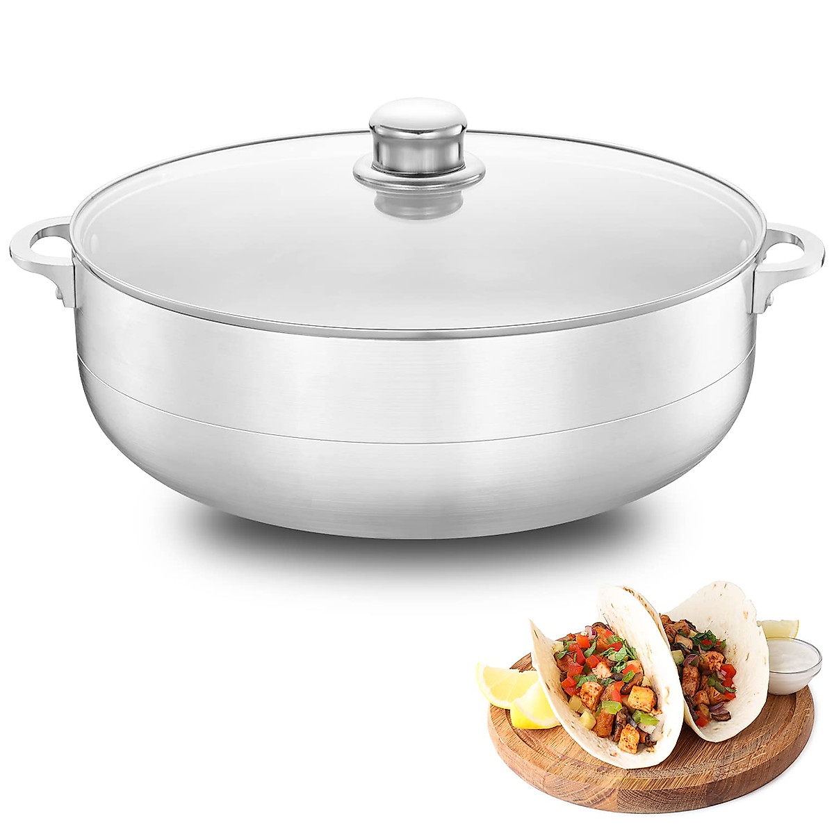 Alpine Cuisine 13-Quart Aluminum Caldero Stock Pot with Glass Lid, Cooking Dutch Oven Performance for Even Heat Distribution, Perfect for Serving Large & Small Groups, Riveted Handles Commercial Grade