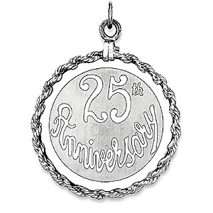 IceCarats 925 Sterling Silver 25th Anniversary Disc Necklace Charm Pendant Only
