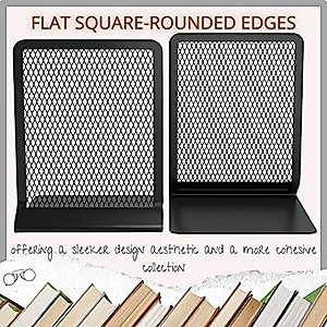 1InTheOffice Bookends for Shelves, Metal Mesh Bookends Heavy Duty, 5.71" Wire Mesh Book Ends, Matte Black, Each, 2 Pairs