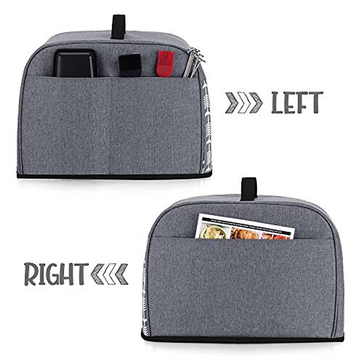 Yarwo Dust Cover with Pockets Compatible with Ninja Foodi Grill, Heavy Duty Nylon Cover with Wipe Clean Liner, Gray with Arrow