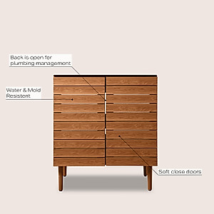 JONATHAN Y VAN1002B Aubert 30 in. W x 18 in. D x 33 in. H Thick Linear Slat Modern Farmhouse 2-Shelf Bath Vanity Cabinet Only (Sink Basin not Included), Walnut