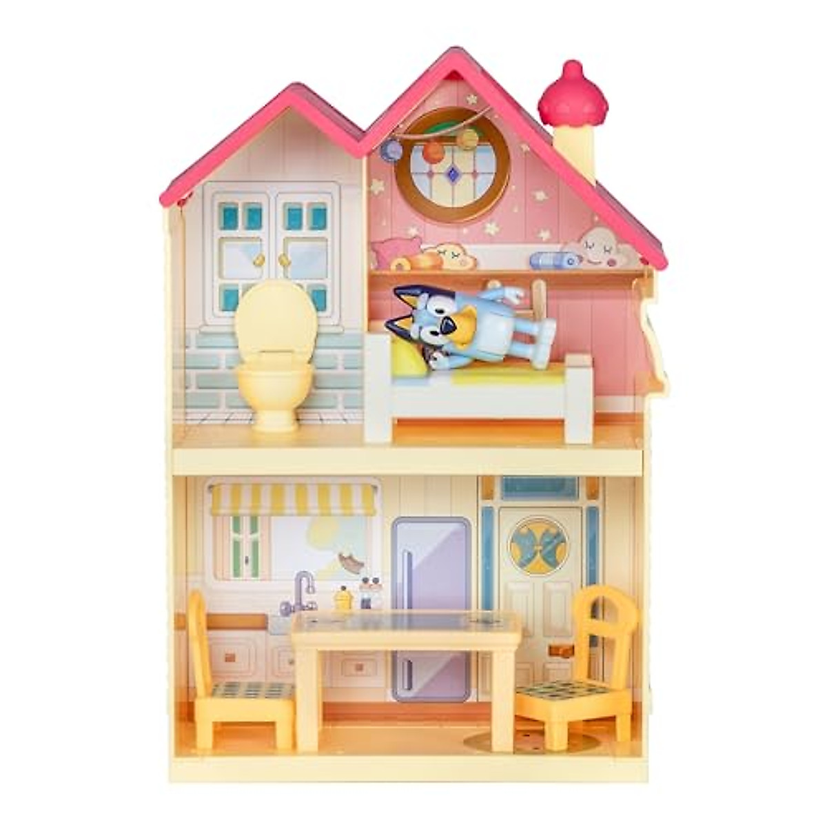 Bluey Mini Home Playset | Compact House Playset with Carry Handle | Three Different Rooms | Kitchen, Bedroom and Bathroom | Includes Figure with 5 Play Pieces