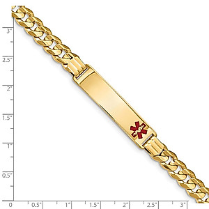 FB Jewels Solid 14K Yellow Gold Medical Red Enamel Curb Id Bracelet