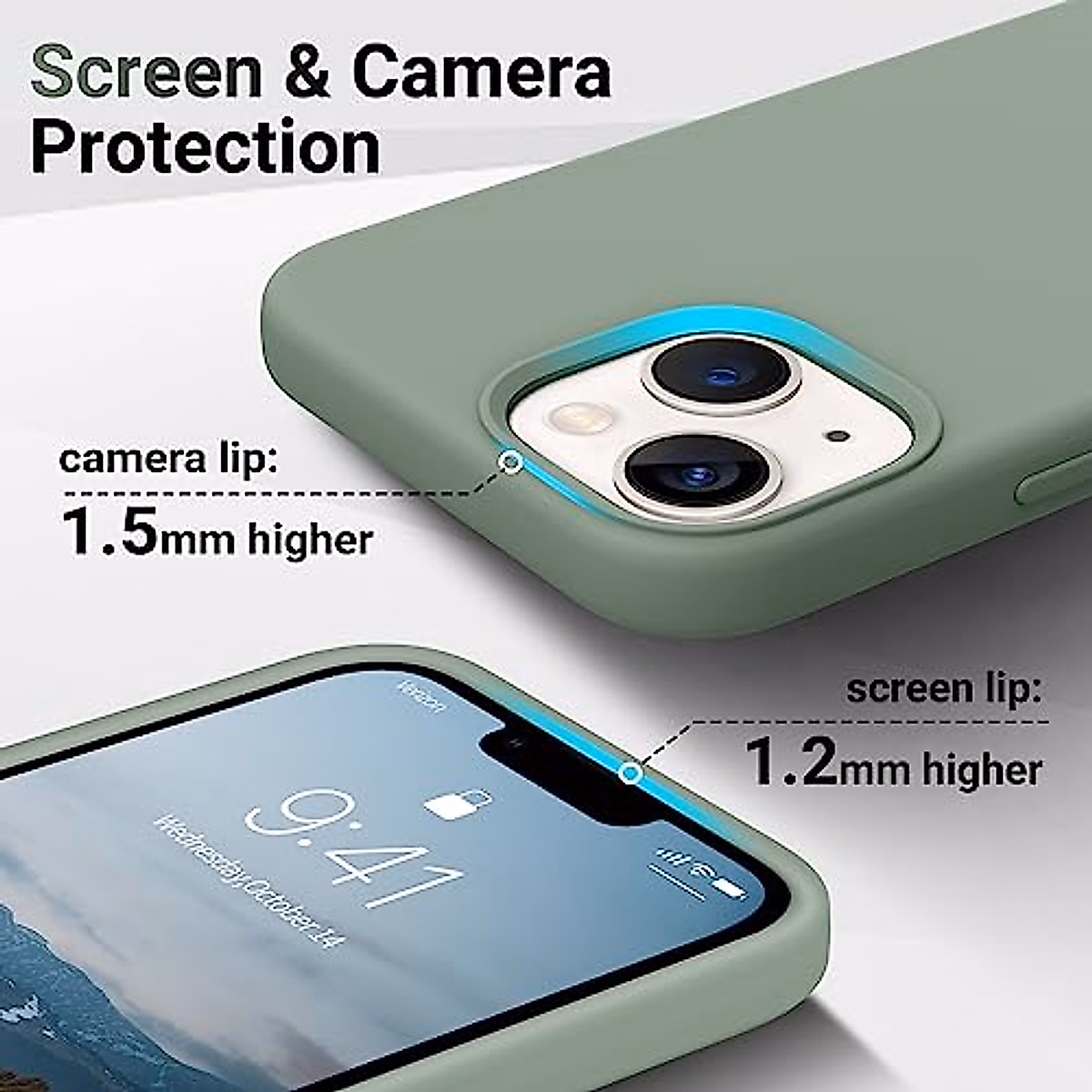 AOTESIER Compatible with iPhone 13 Mini Phone Case,[Military Shockproof Protection] Liquid Silicone Case with [Soft Anti-Scratch Microfiber Lining] Camera & Screen Protection, 5.4 inch, Calke Green