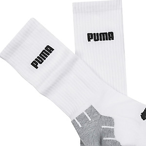 PUMA mens 6 Pack Crew running socks, White/Grey, 13-Oct US