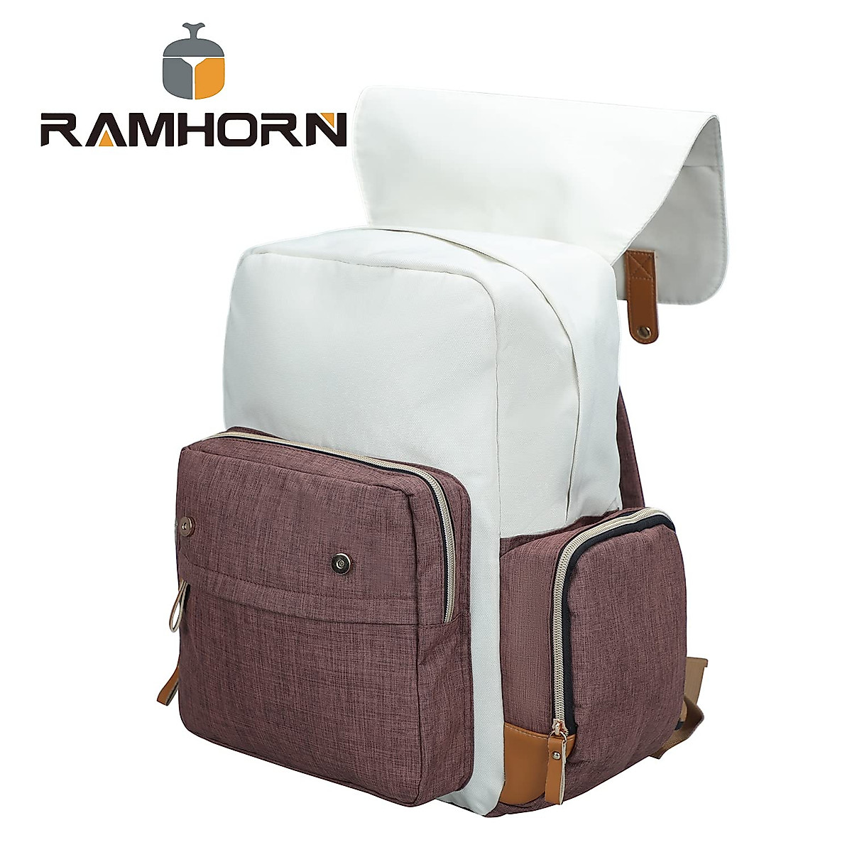 Ramhorn Diaper Bag Multifunction Travel Backpacks for Mom with Insulated Pockets and Laptop Compartment, brown