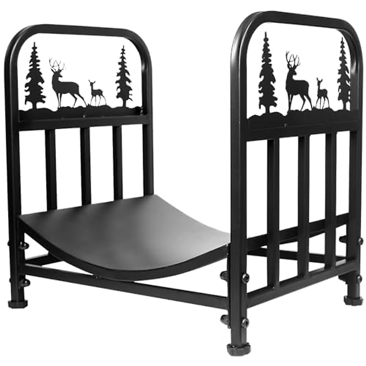 TOYSINTHEBOX Firewood Rack 17Inch Outdoor Log Holder Black Powder-Coated Steel Heavy Duty Wood Storage Accessory for Patio, Fireplace, Stove and Fire Pit with Christmas Elements