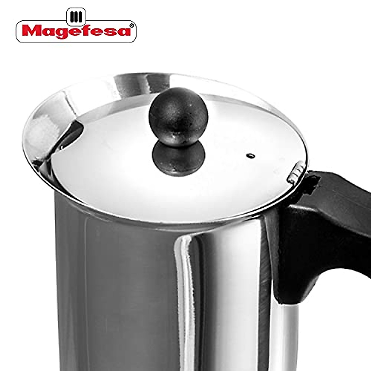 MAGEFESA ® Genova Stovetop Espresso Coffee Maker, 6 cups / 10 oz, made of 18/10 Stainless Steel, make your own ome Italian coffee, cuban coffee, with this moka pot, safe and easy to use, café