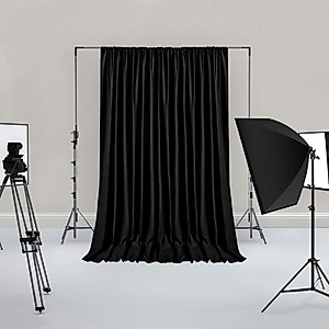 Hiasan Black Backdrop Curtains for Parties, Polyester Photography Backdrop Drapes for Family Gatherings, Wedding Decorations, 5ftx7ft, Set of 2 Panels