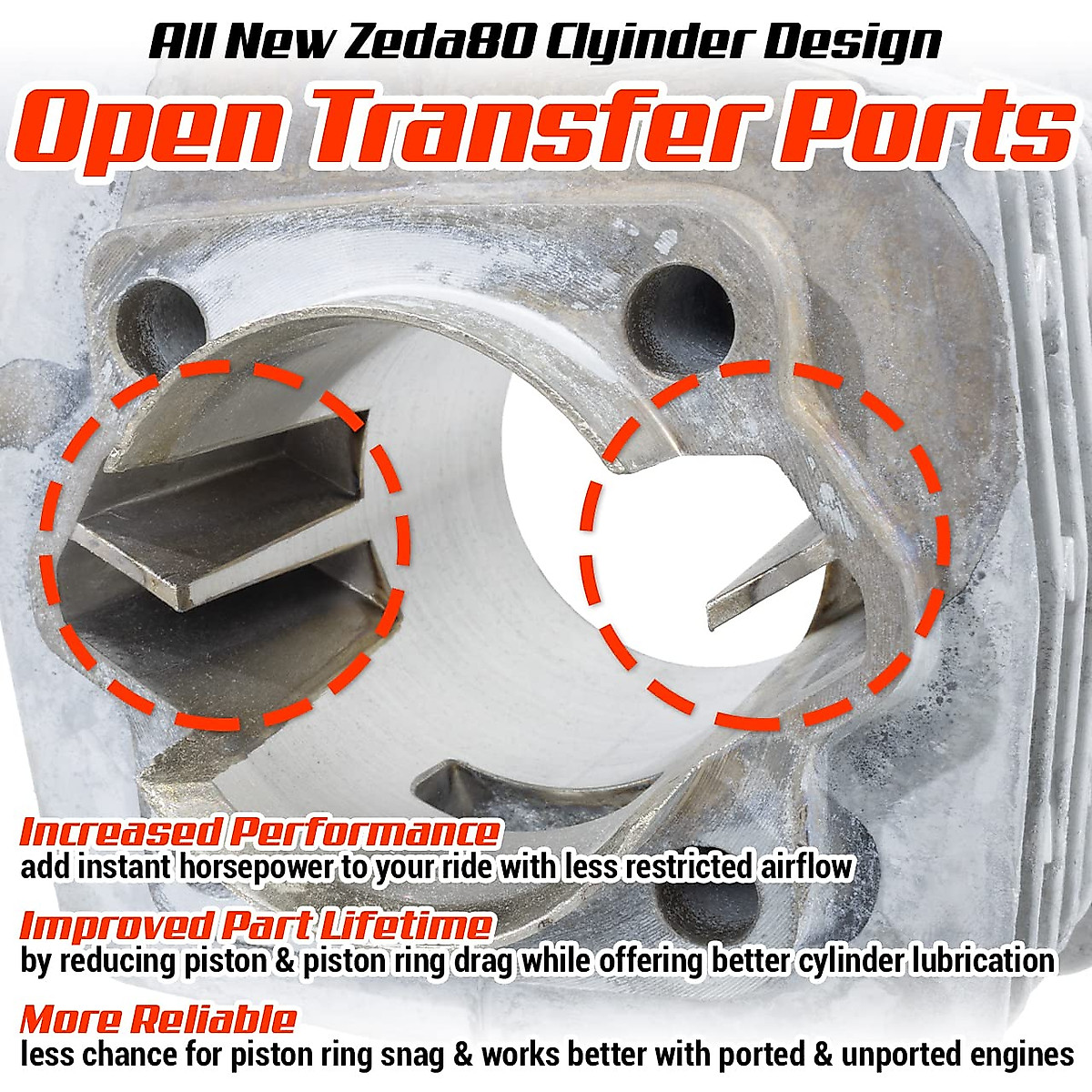 Zeda 80 Performance Bicycle Engine Kit with Dio Reed Valve & OKO Carb - Silver - Motorized Bike (36 Tooth)