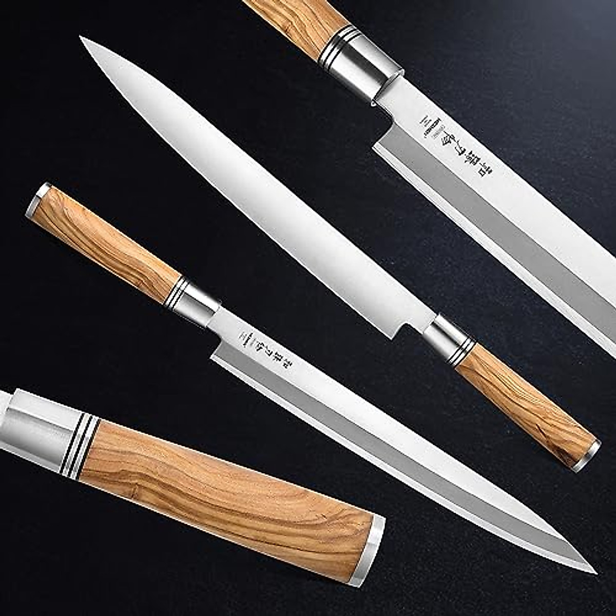 HEZHEN 300mm Sashimi Knife,Forged Steel Sushi Yanagiba Knife, Sushi Slicing, Wooden Handle Knife Case