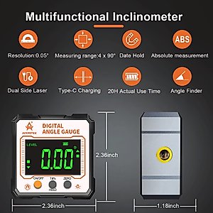Digital Angle Finder with Electronic Laser，3-in-1 Angle Finder-Electronic Level&Laser Level-Rechargable Digital Angle Gauge Magnetic,Digital Level Box/Protractor for Table&Miter Saw with Fabric Bag