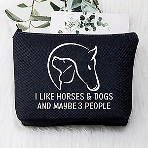 BDPWSS Dog Lover Makeup Bag Horse Riding Gift I Like Horses & Dogs And Maybe 3 People Cosmetic Bag For Horse Lover Equestrian Cowgirl Dog Mom Gift (I like horses dogs bl)