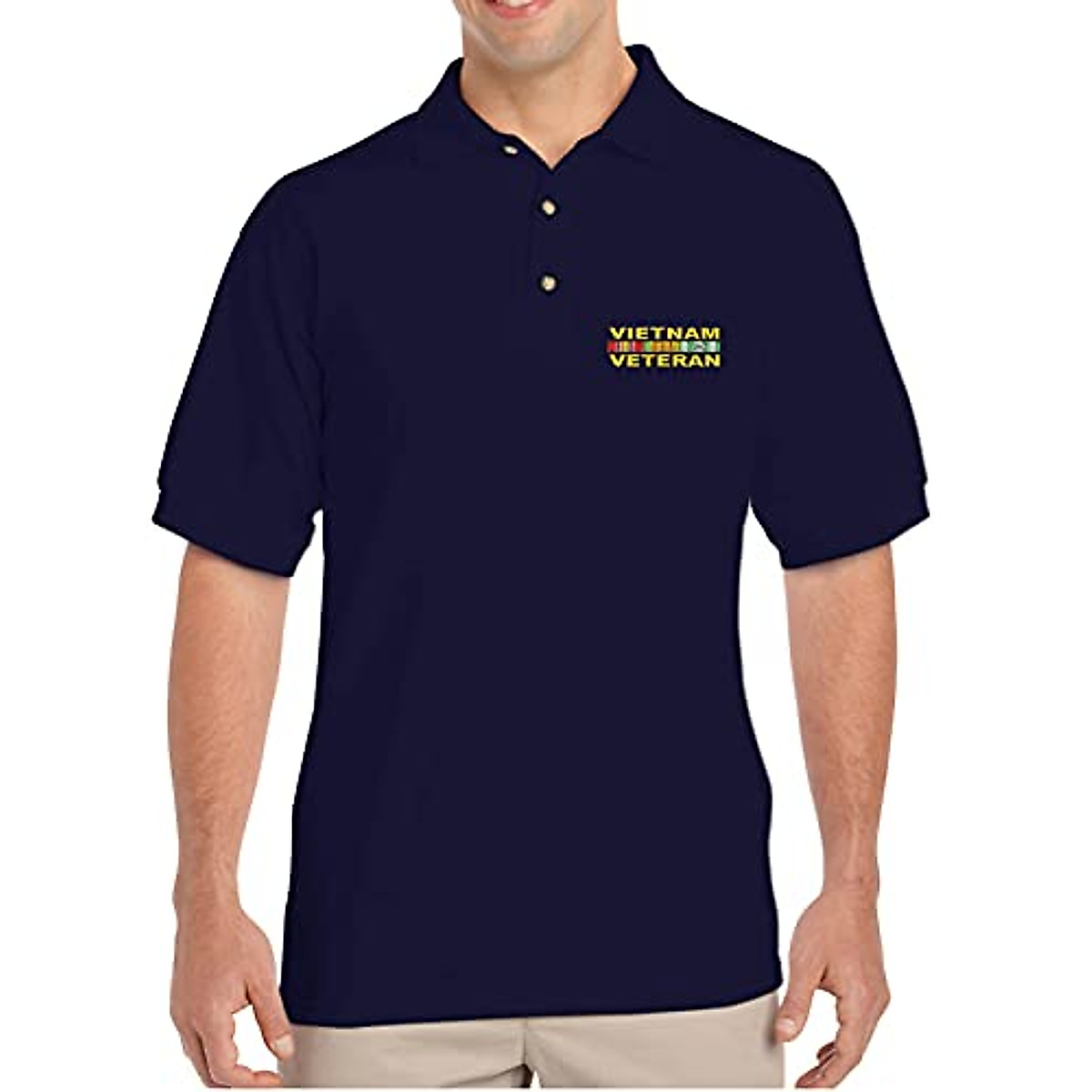 Vietnam Veteran Men's Polo T Shirt Embroidered Army USA Soldier Shirt (Navy Blue, XL)