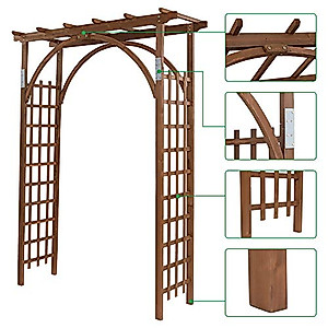 Outvita 7 Ft Wooden Garden Arbor Arch, Fir Wood Arbour Trellis, Pergola Archway for Wedding Ceremony Decoration Pergola Plant Climbing Rose Vines Lawn Courtyard Patio Dark Brown