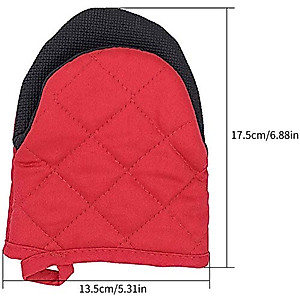 Nuscen 2 Pcs Mini Oven Gloves,Heat Resistant 500 Degrees, Oven Mitts,Cotton Neoprene Non-Slip Grip, Hanging Loop, for Microwave BBQ, Kitchen, Baking,Grilling/Machine Washable (Red)