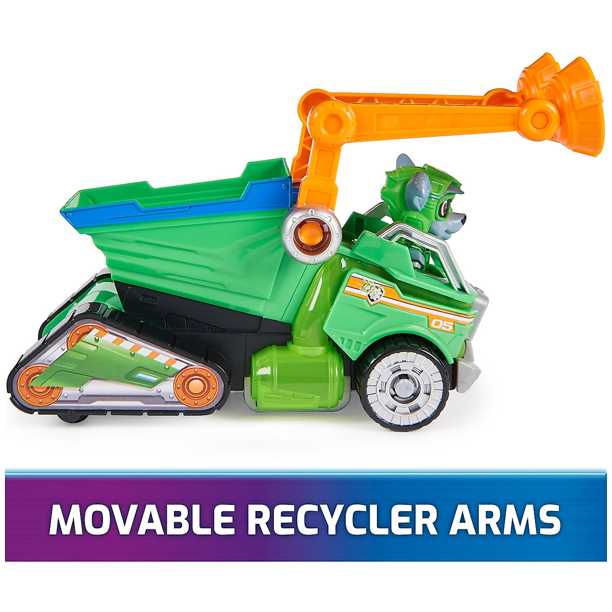 Paw Patrol: The Mighty Movie, Toy Garbage Truck Recycler with Rocky Mighty Pups Action Figure, Lights and Sounds, Kids Toys for Boys & Girls 3+