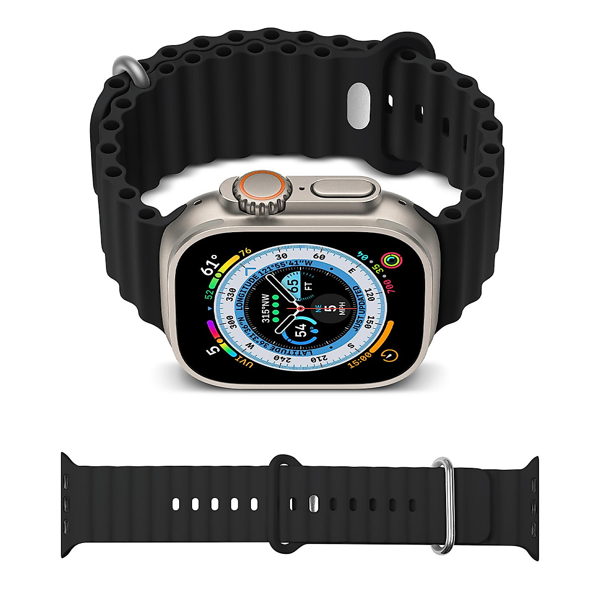 6 Pack Ocean Band Compatible with Apple Watch Band Ultra 49mm for Women Men, Silicone Adjustable Sport Band with Metal Buckle for Apple Watch iWatch Series Ultra Strap (Black/Midnight/White/Deep