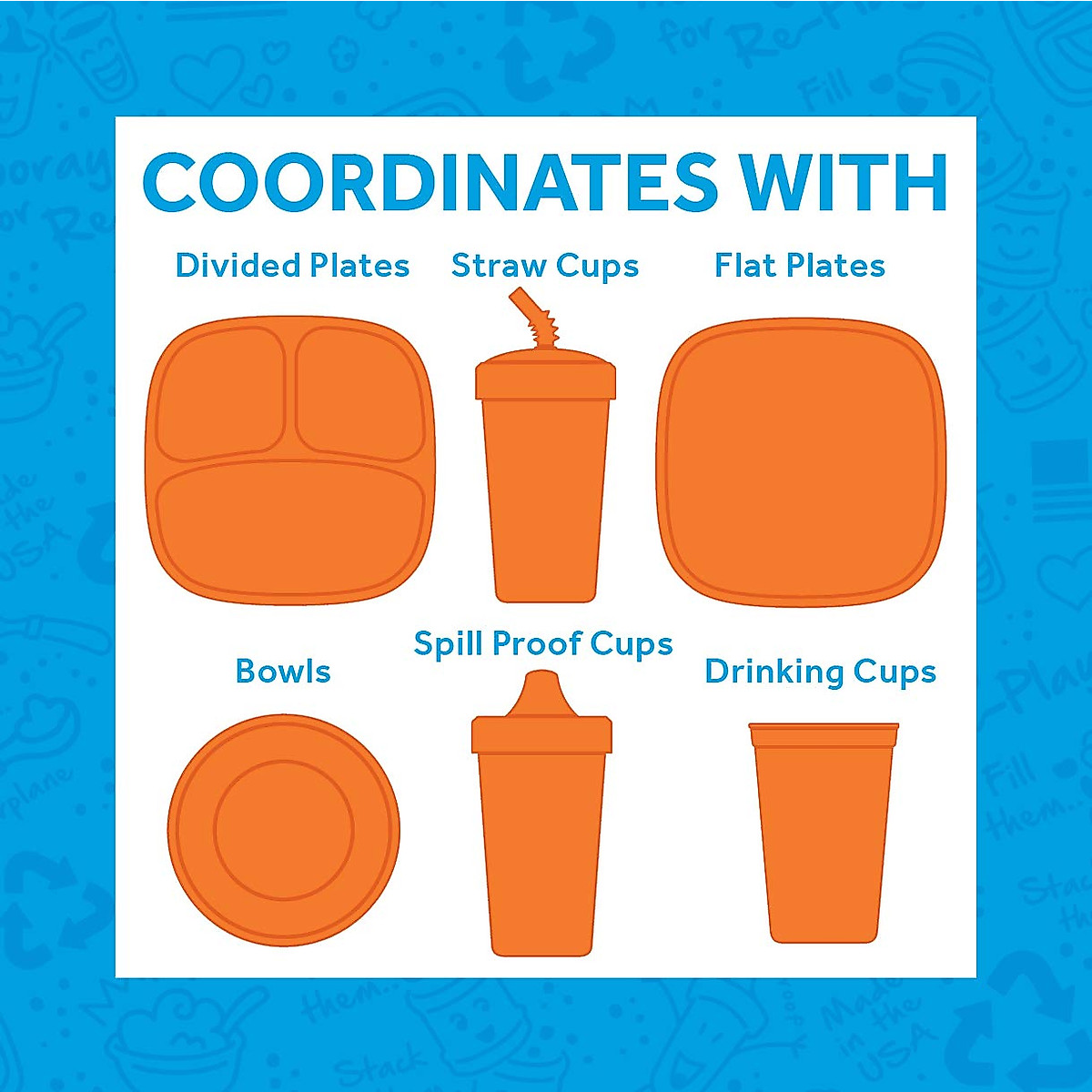 Re-Play Made in USA Toddler Forks and Spoons, Pack of 8 Without Carrying Case - 4 Kids Forks with Rounded Tips and 4 Deep Scoop Toddler Spoons - 0.2" Thick Toddler Utensils, Black