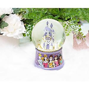 Silver Buffalo Disney Princess Castle Featuring Cinderella, Aurora, Belle, Ariel, and Jasmine Light Up Snow Globe, 100mL
