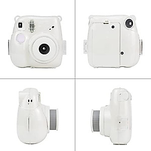MOSISO Protective Case Compatible with Fujifilm Instax Mini 7+ Instant Camera, Hard Shell Camera Case Cover with Adjustable Rainbow Shoulder Strap, Crystal Clear
