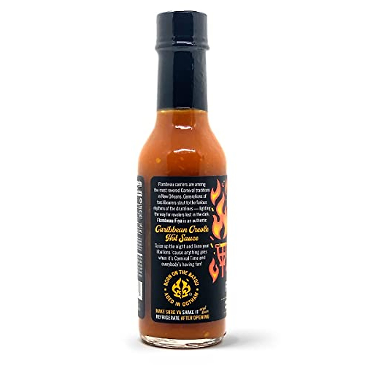 Bayou Gotham Hot Sauce - FLAMBEAU FIYA Caribbean Creole - Scotch Bonnet, Guava, Ginger, Caribbean Spices Condiment - All Natural, Vegan, Gluten Free, Low Sodium, Small Batch, Award Winning Craft Hot Sauce - 5oz